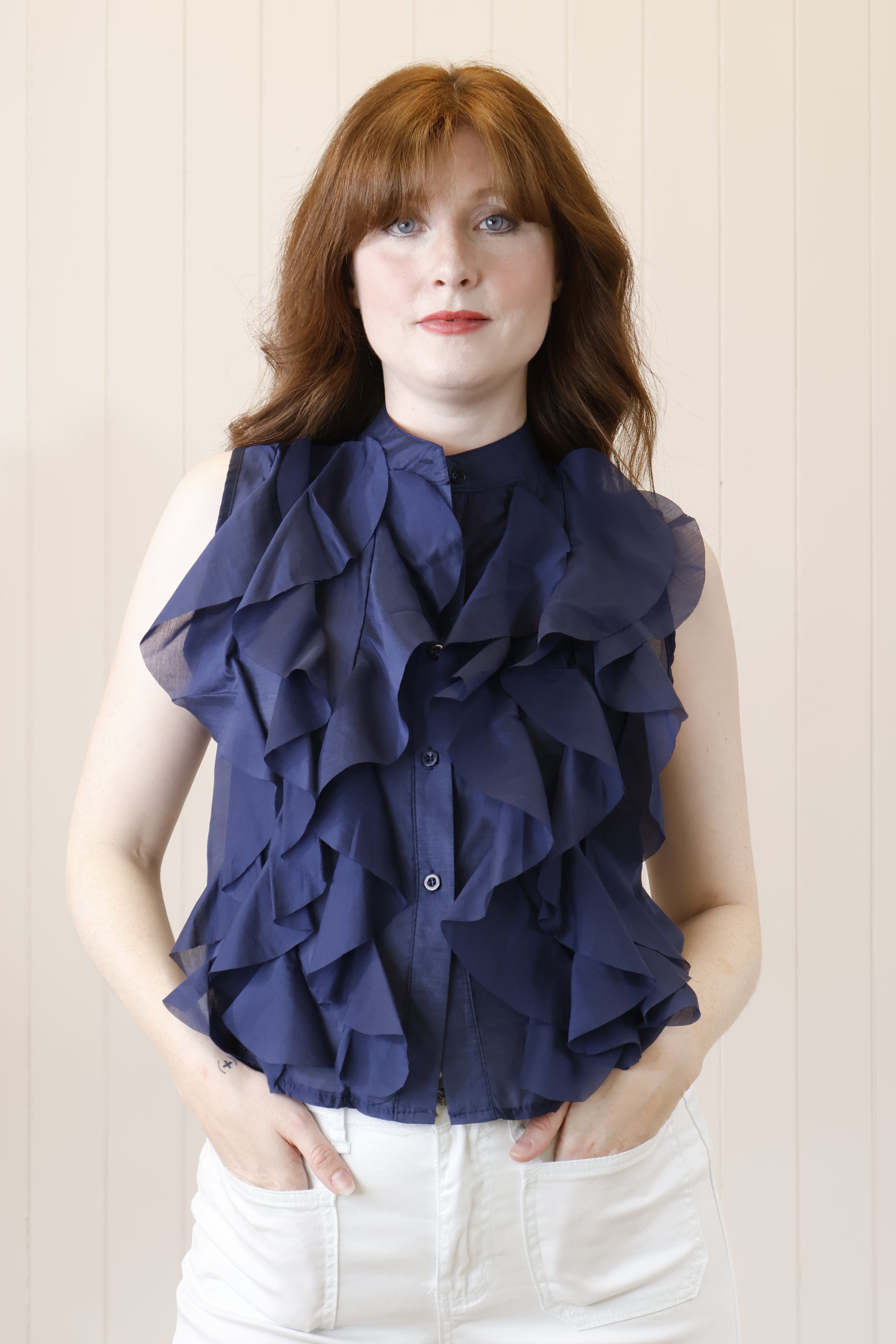 Rosa Ruffle Top Navy – Goose Island